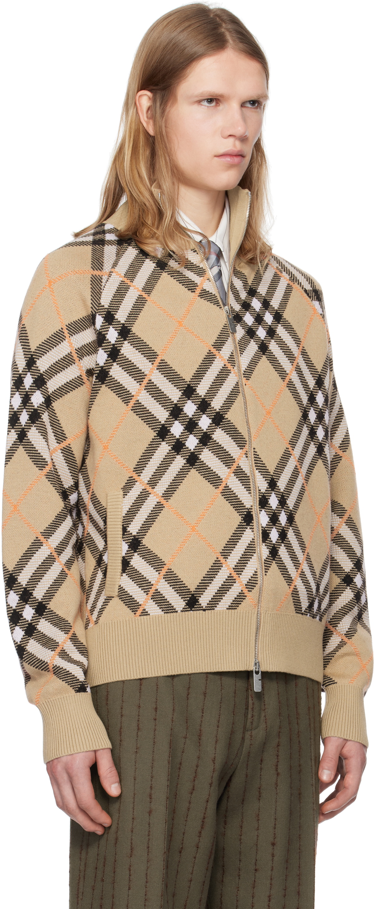 Burberry Beige Check Wool Mohair Blend Jacket Burberry