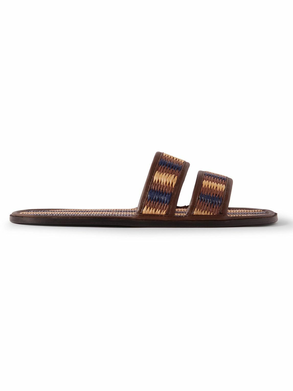 BODE - Duotone Leather-Trimmed Raffia Slides - Brown Bode