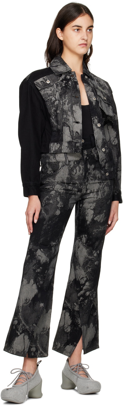 Feng Chen Wang Black Jacquard Denim Jacket Feng Chen Wang