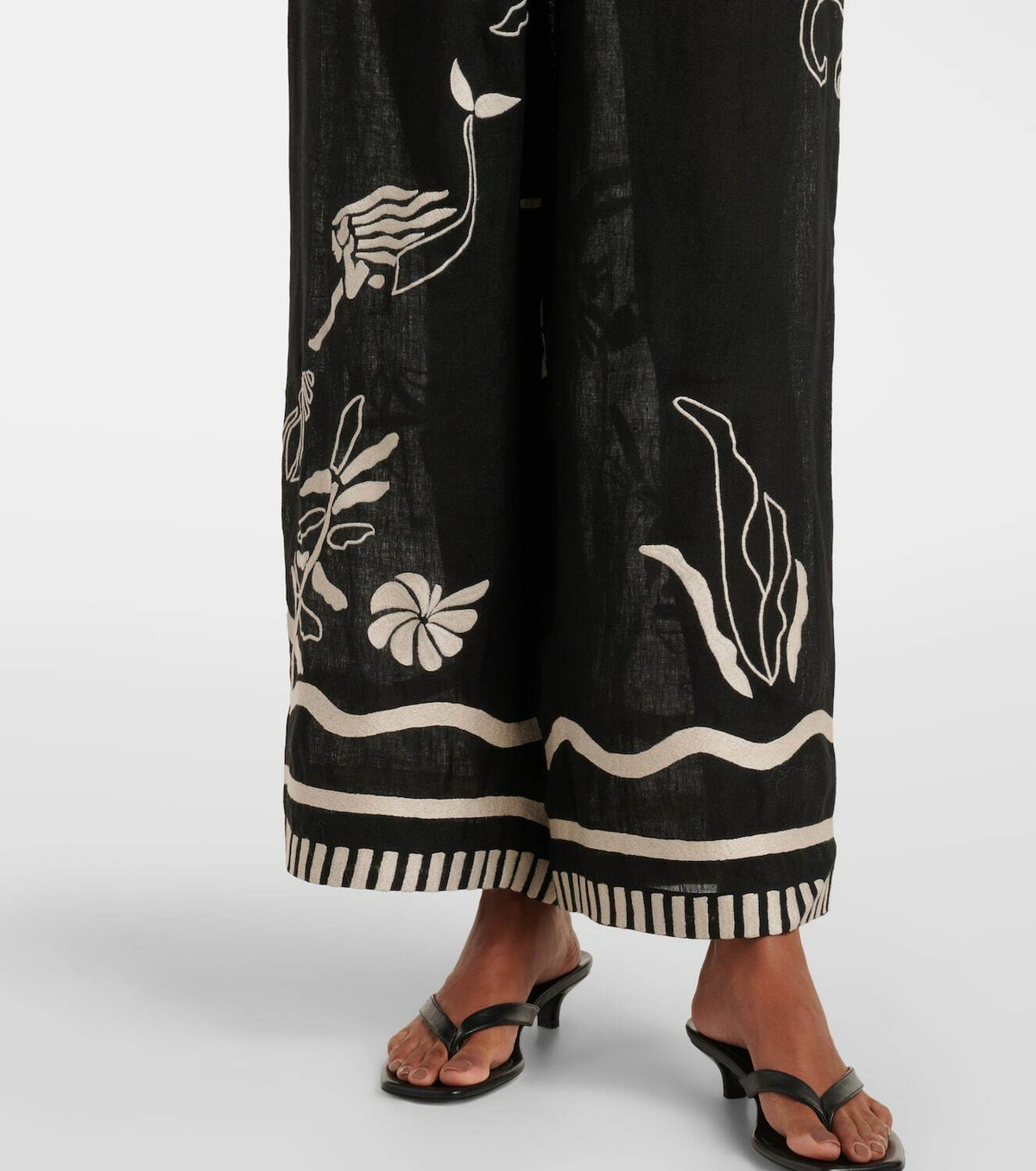 Eres Octopus embroidered linen wide-leg pants ERES