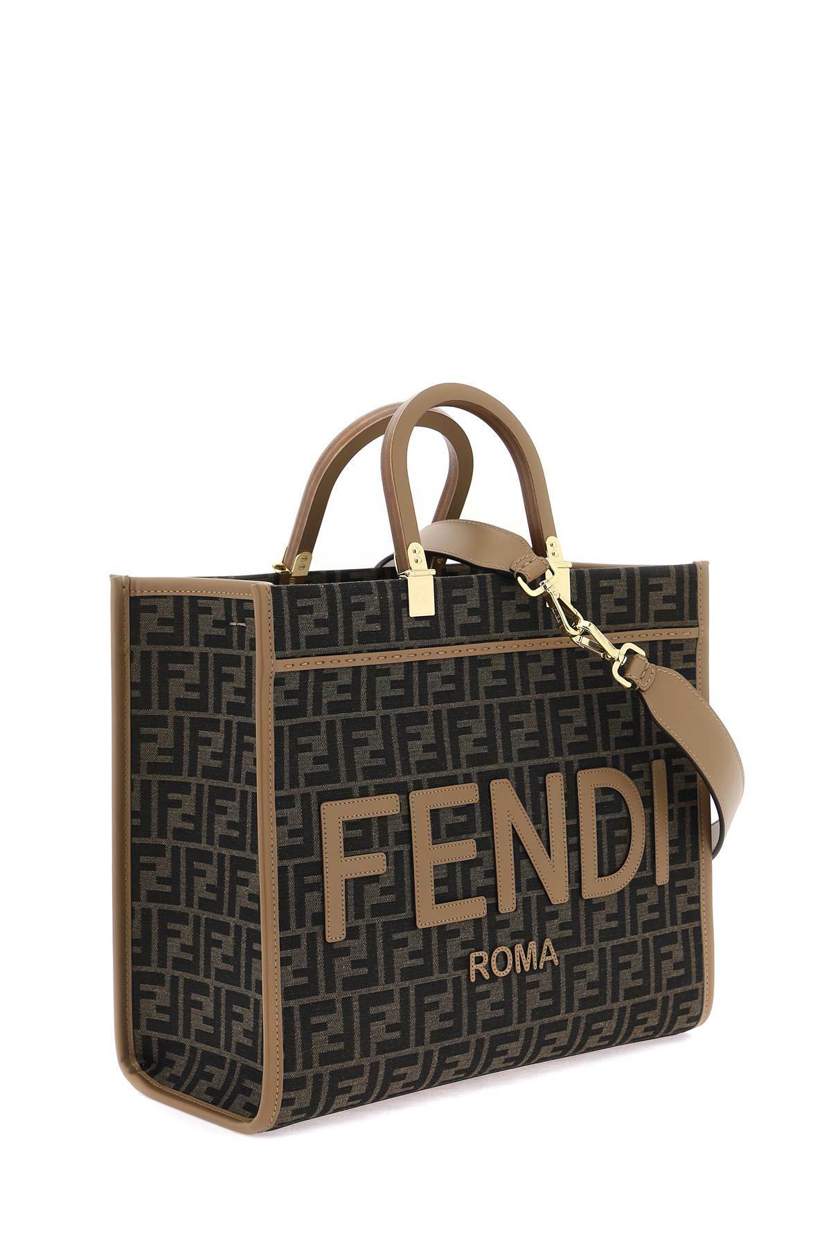 FENDI sunshine medium tote bag with jacquard ff pattern Brown Fendi