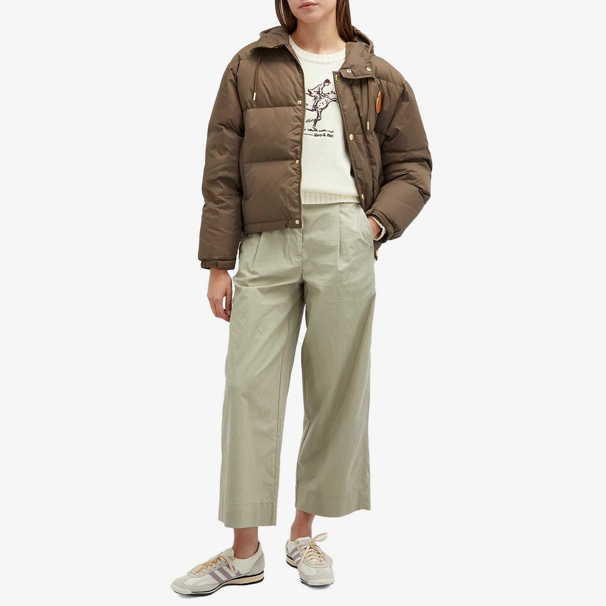 Sporty & Rich Women's Crown Puffer Jacket in Chocolate Tan Sporty & Rich
