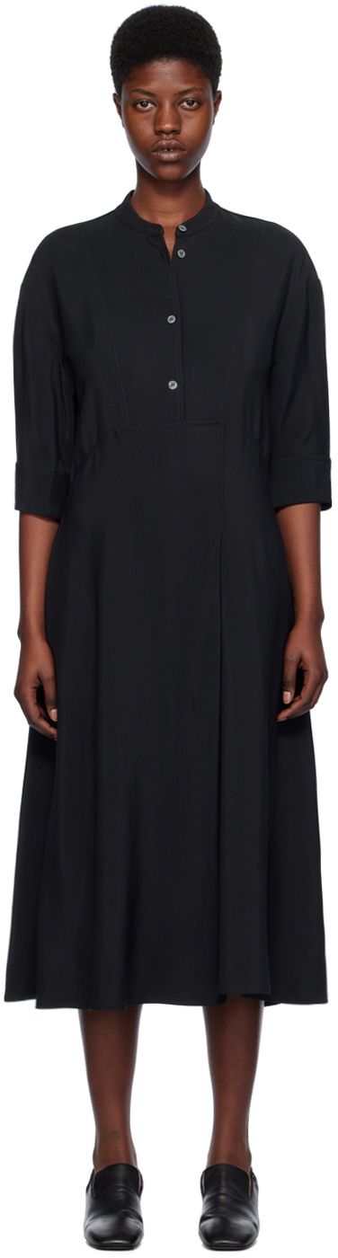 Studio Nicholson Navy Half Placket Midi Dress Studio Nicholson