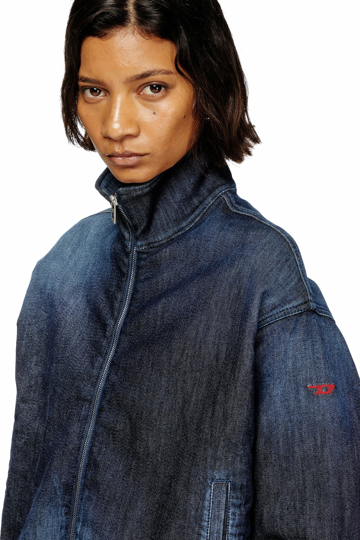 Diesel High-neck Jogg Jeans jacket - Denim Jackets Womens in Blue Diesel