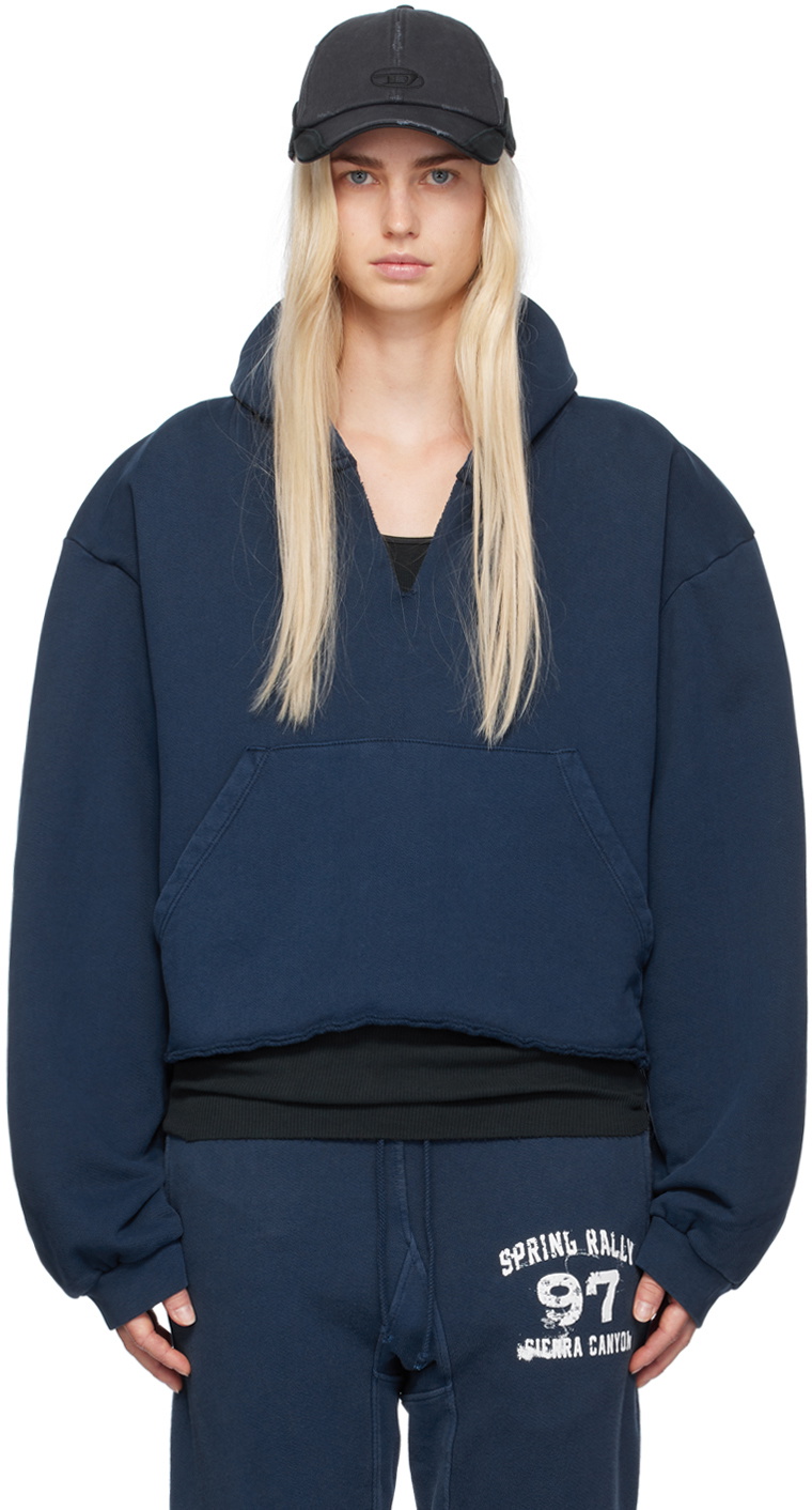 GREG ROSS SSENSE Exclusive Navy V-Neck Hoodie Greg Ross