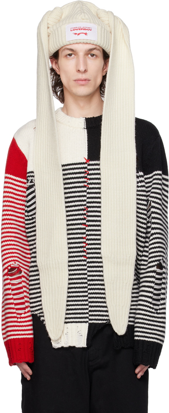 Charles Jeffrey Loverboy Off-White Extra Long Rabbit Ears Beanie ...