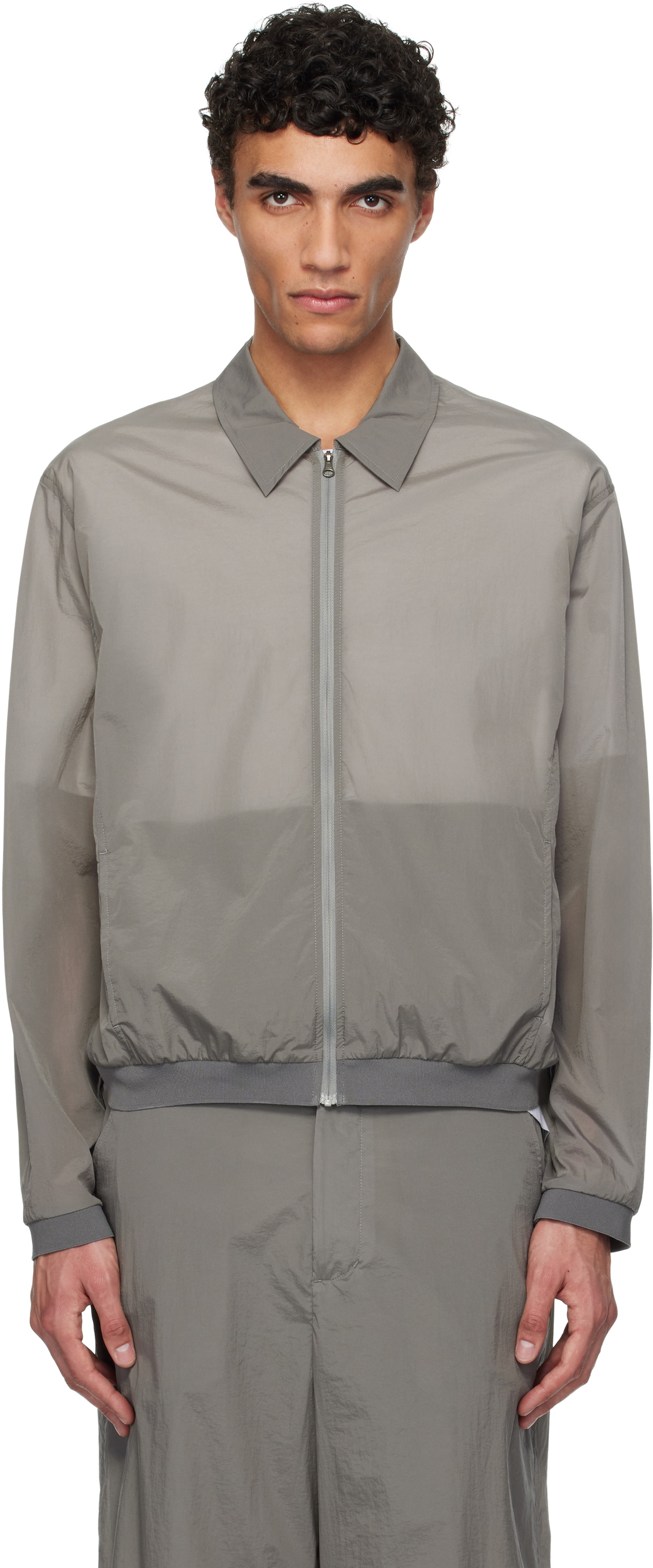 AMOMENTO Gray Sheer Zip-Up Shirt AMOMENTO