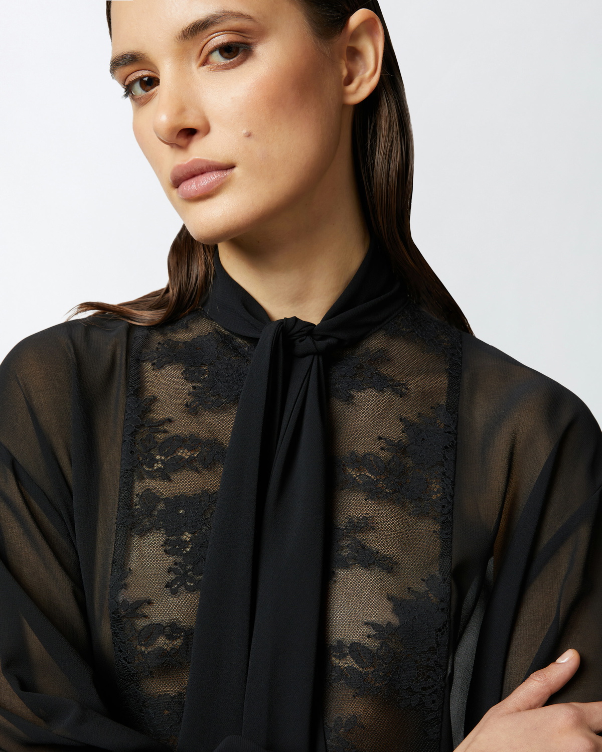 Pinko Mini Dress With Sheer Shirt And Lace Limo Black Pinko