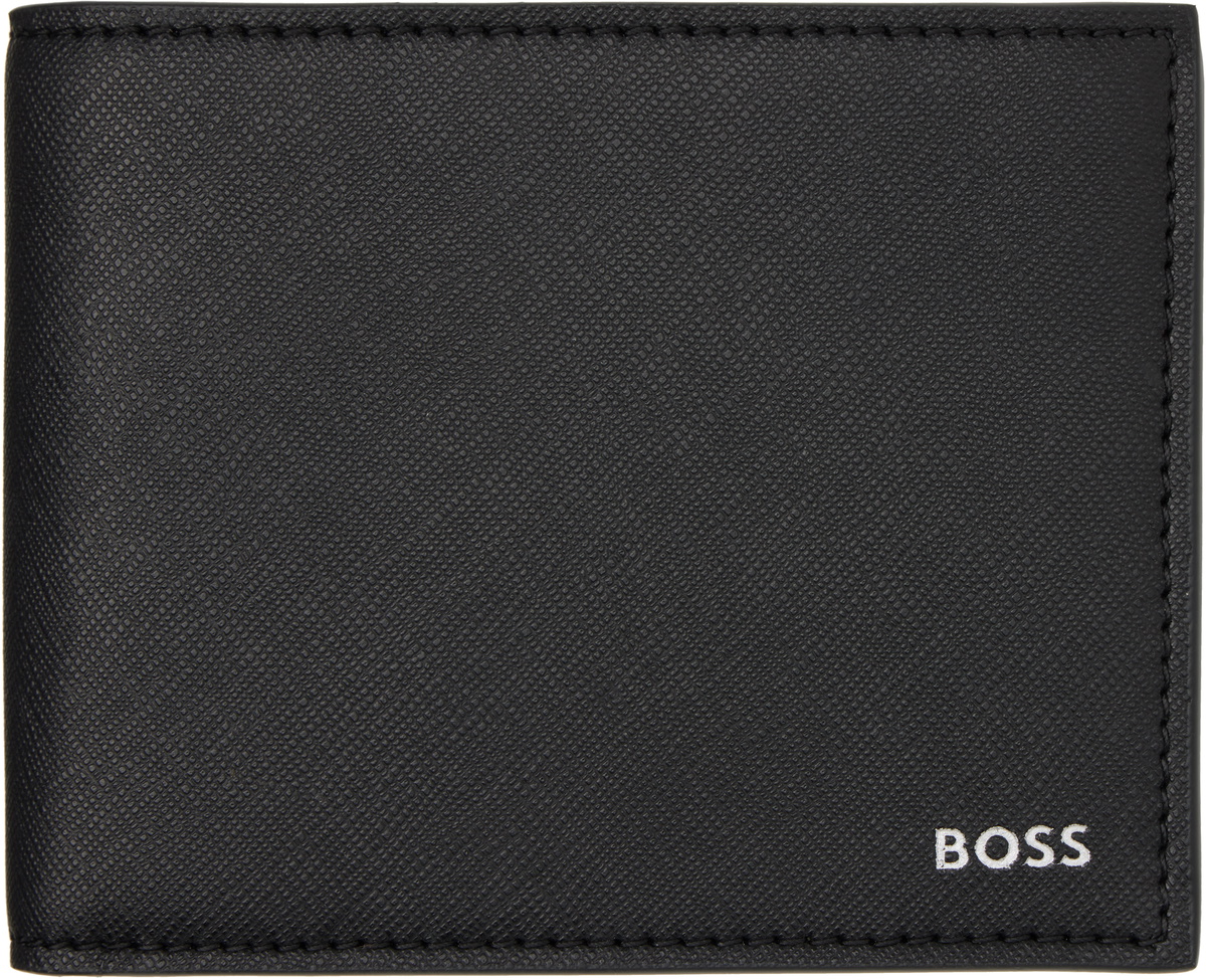 BOSS Black Saffiano Leather Trifold Wallet BOSS