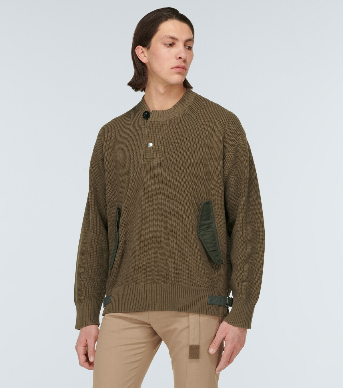 Sacai - Ribbed-knit cotton-blend sweater Sacai