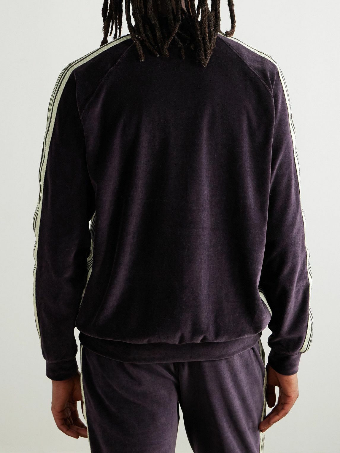 Needles - Logo-Embroidered Striped Cotton-Blend Velour Jacket - Gray ...