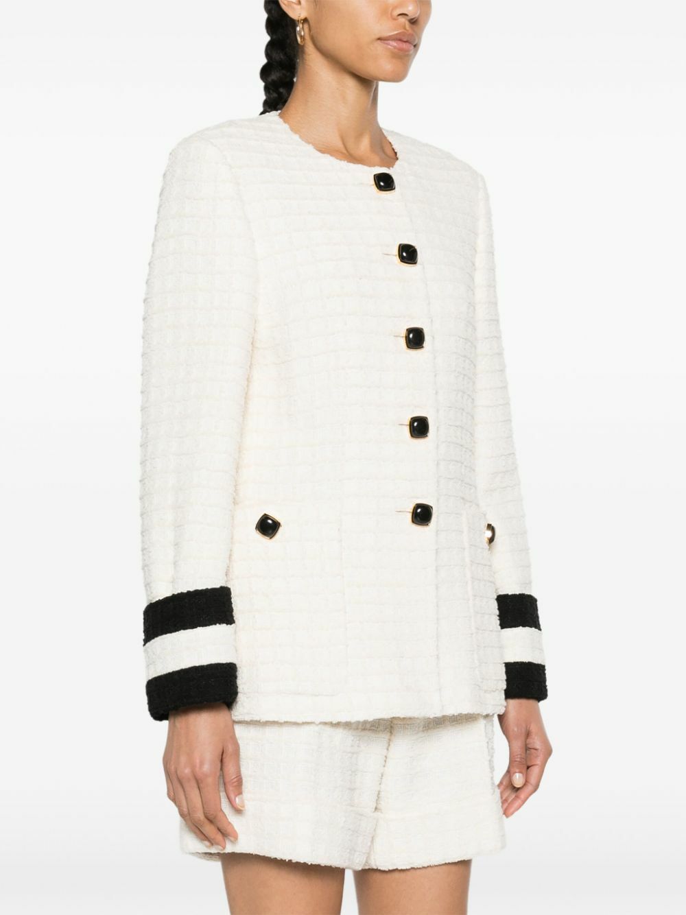 Gucci White Collarless Tweed Jacket Gucci