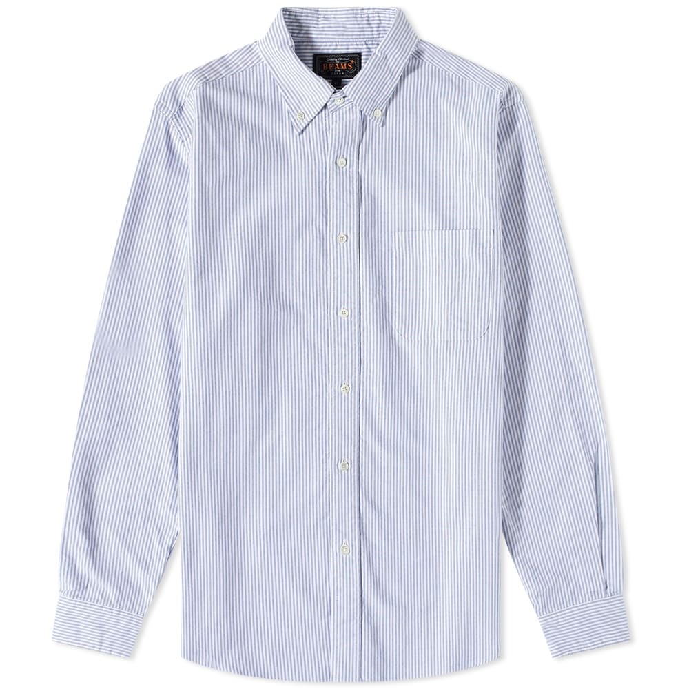 Beams Plus Men's Button Down Block Stripe Shirt in Blue Beams Plus
