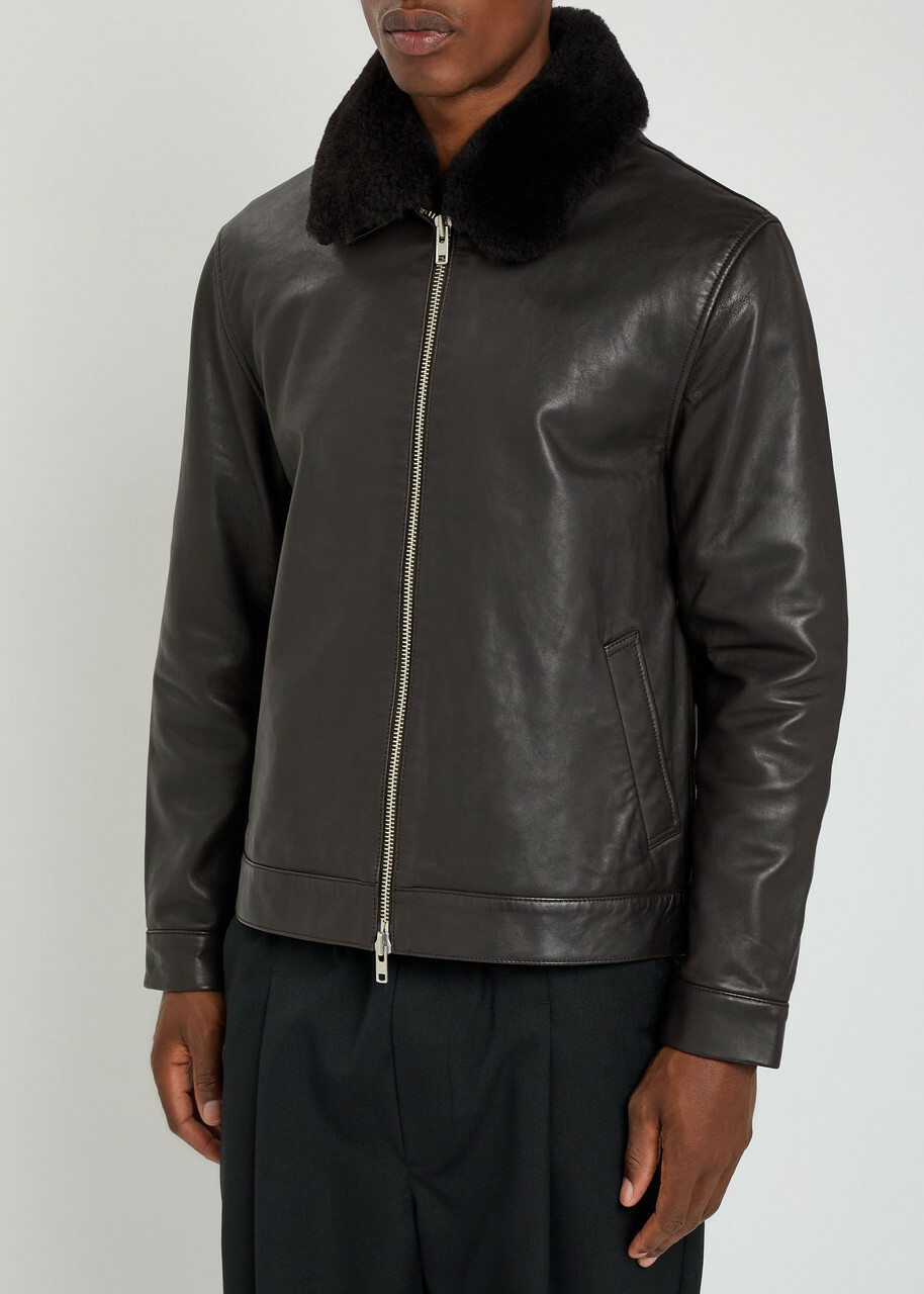 Wax London Kendal Shearling-trimmed Leather Jacket Brown Wax London