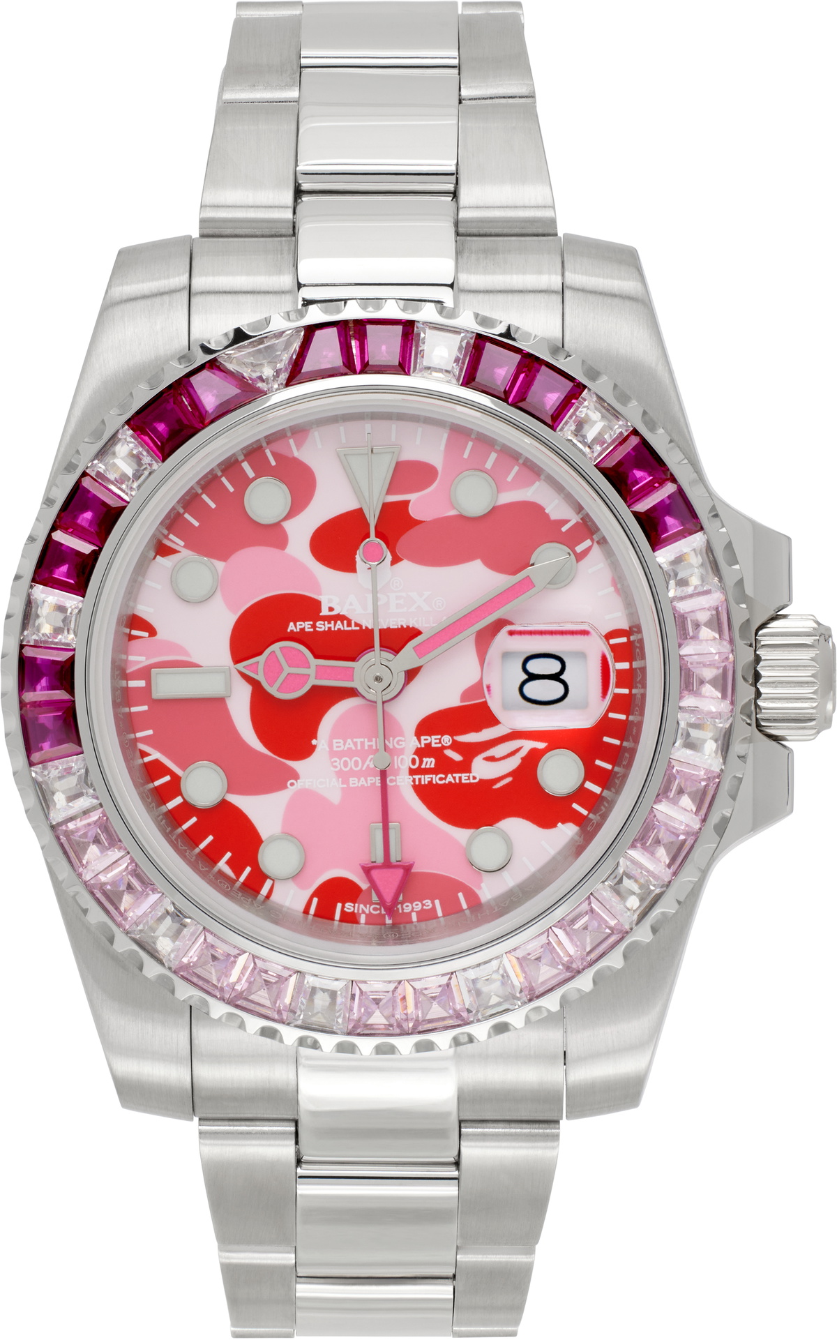 BAPE Silver & Pink Type 2 Camo Crystal Watch A Bathing Ape