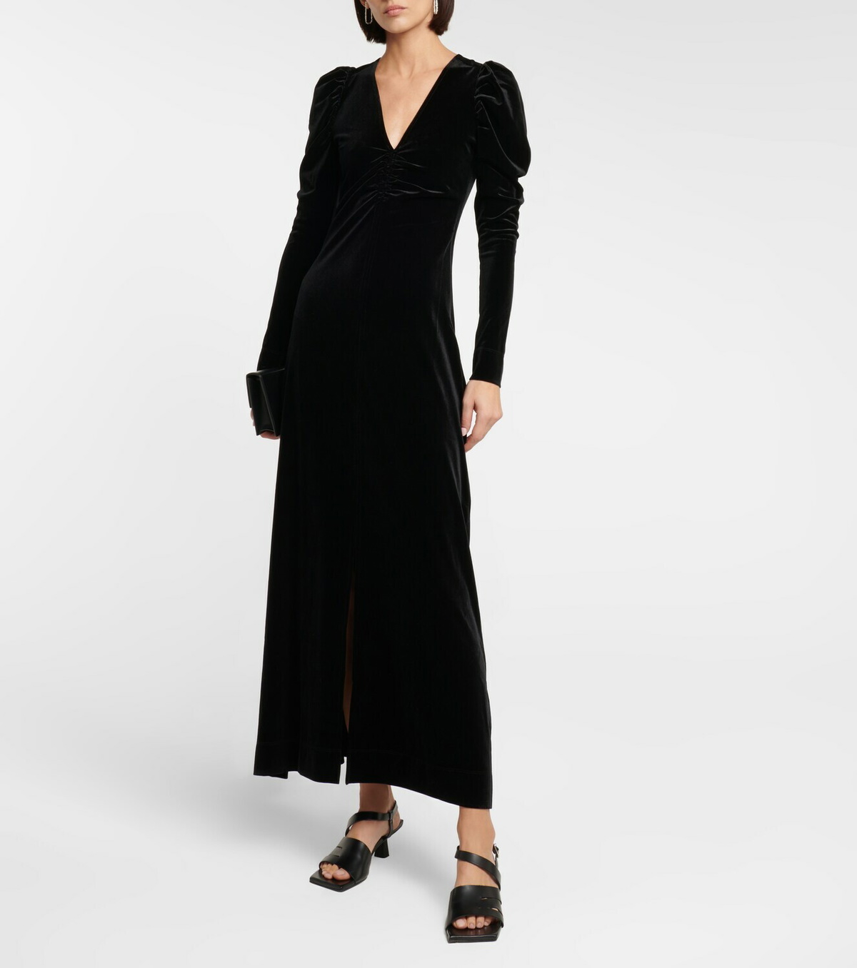 Ganni - Puff-sleeve velvet maxi dress GANNI