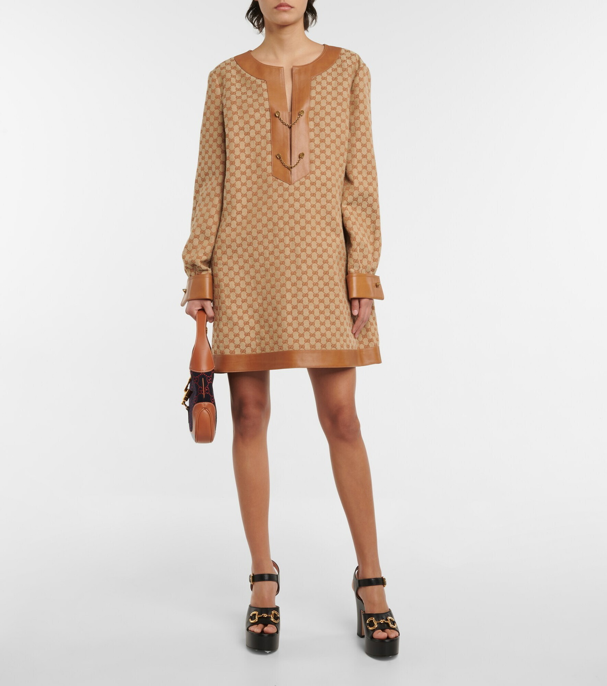 Gucci - GG leather-trimmed canvas minidress Gucci