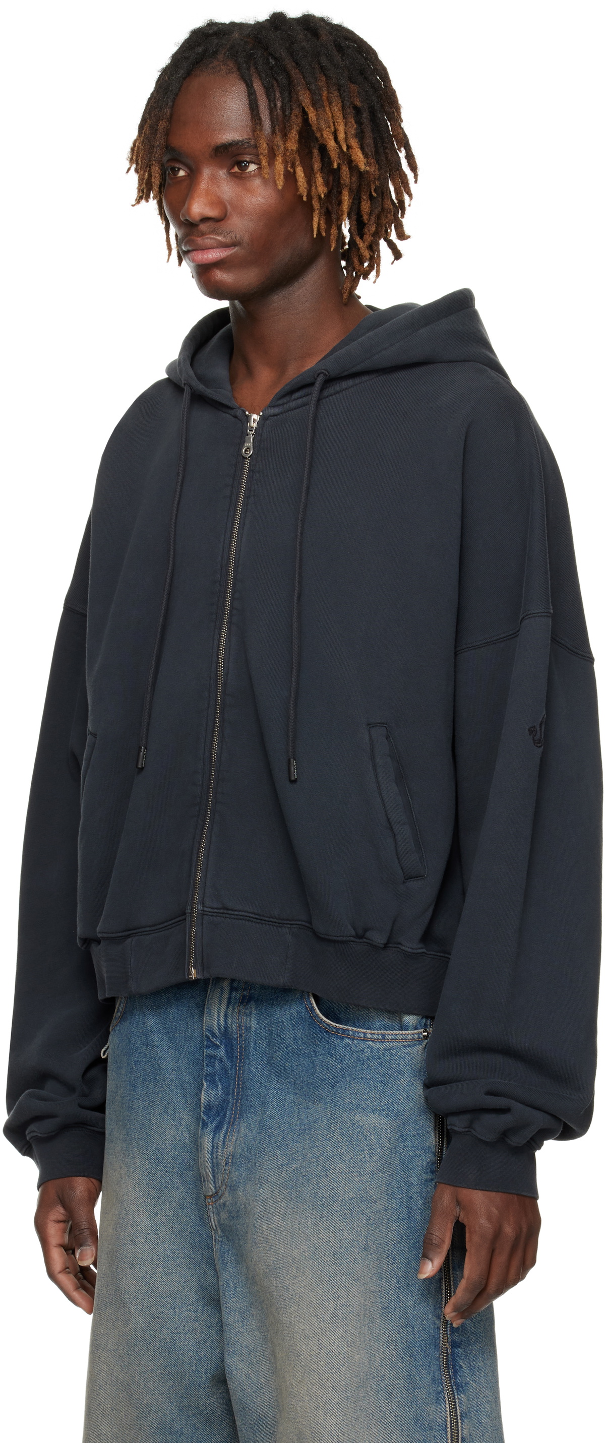 LU'U DAN Black Washed Zip Hoodie LU'U DAN