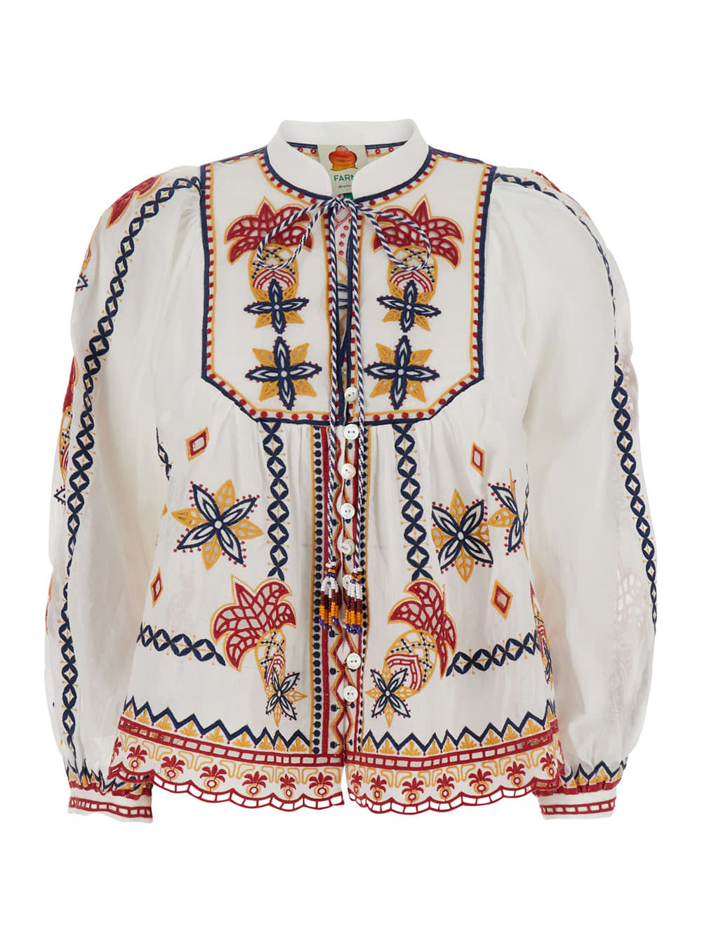 Farm Rio Blusa marys Con Scollatura Alta E Ricami Colorati All-over In ...