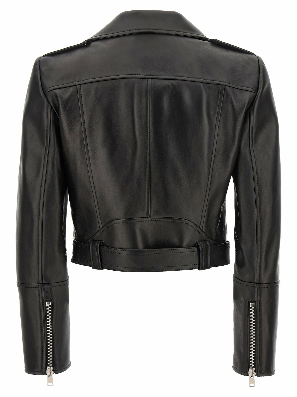 Alexander McQueen Cropped Biker Jacket With Matching Belt In Smooth ...