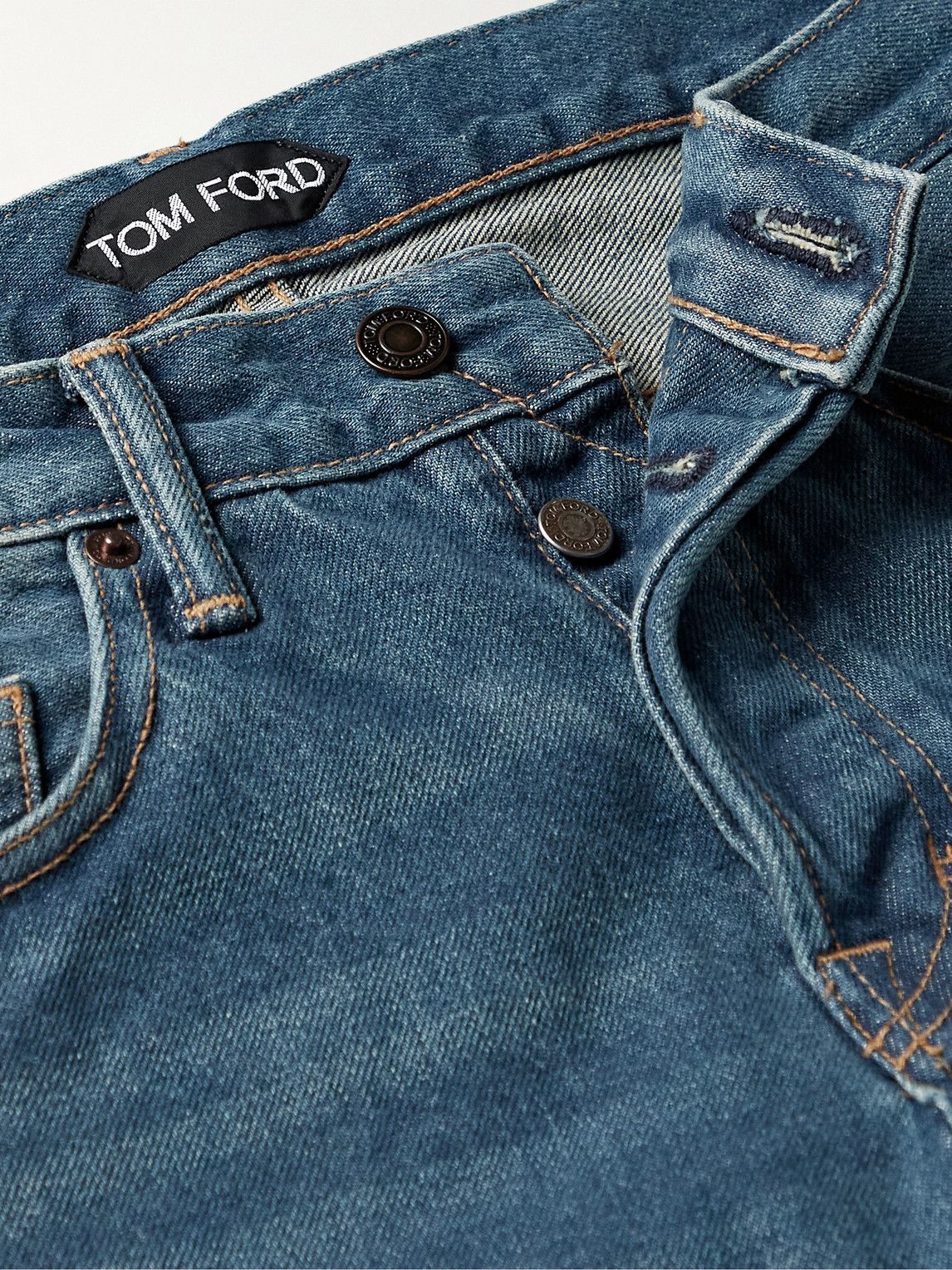TOM FORD - Slim-Fit Garment-Washed Selvedge Jeans - Blue TOM FORD