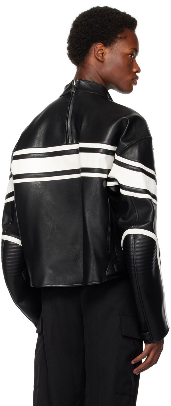 System Black & White Striped Leather Jacket System