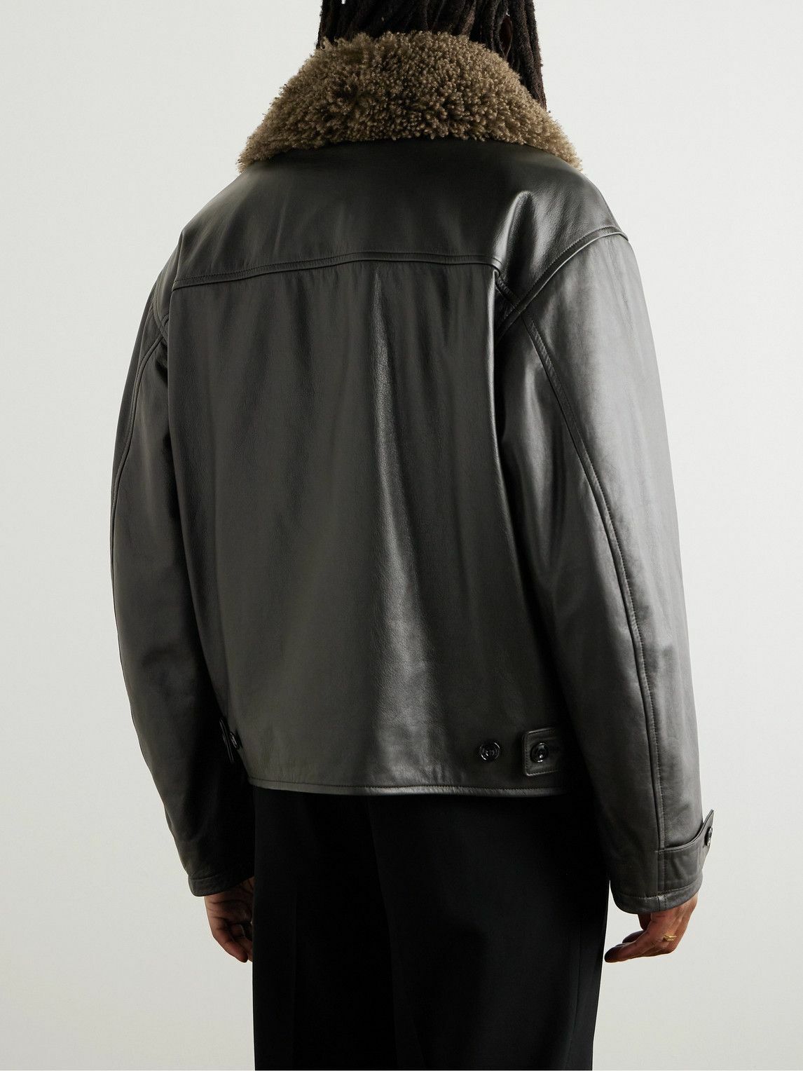 LEMAIRE - Shearling-Trimmed Textured-Leather Jacket - Brown Lemaire