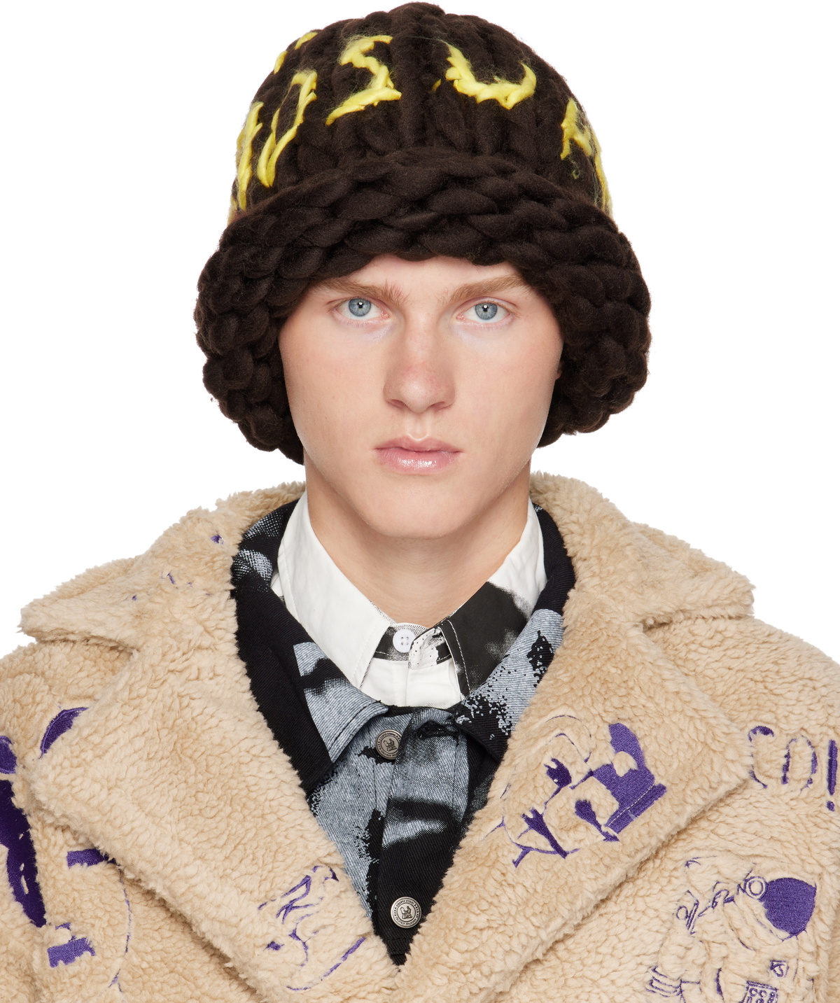 KidSuper Brown Hand Knit Chunky Knit Beanie KidSuper