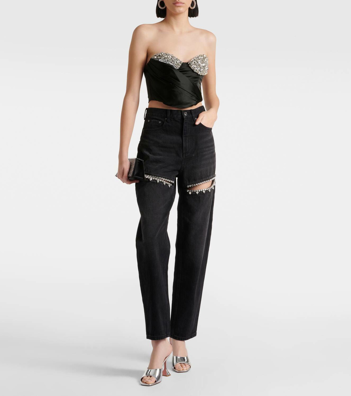 Area Embellished cutout straight jeans AREA