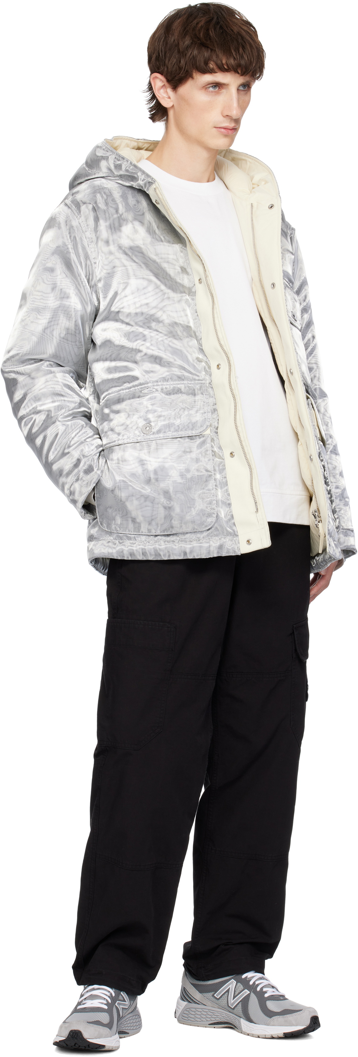 Stone Island Silver Metalic Real Down Jacket Stone Island