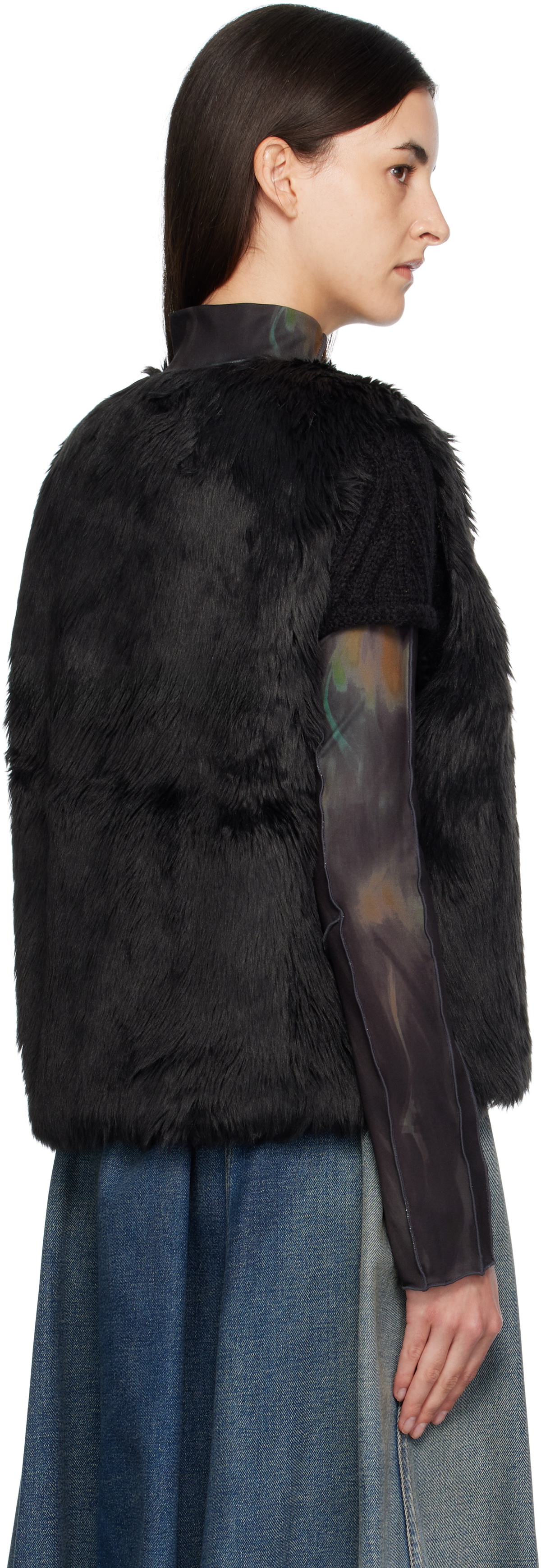 Andersson Bell Black Curved Placket Reversible Faux-Fur Vest Andersson Bell