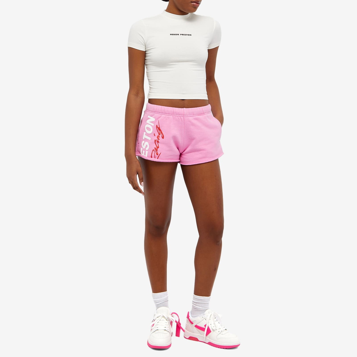 Heron Preston Women's Preston Racing Logo Shorts in Pink Heron Preston