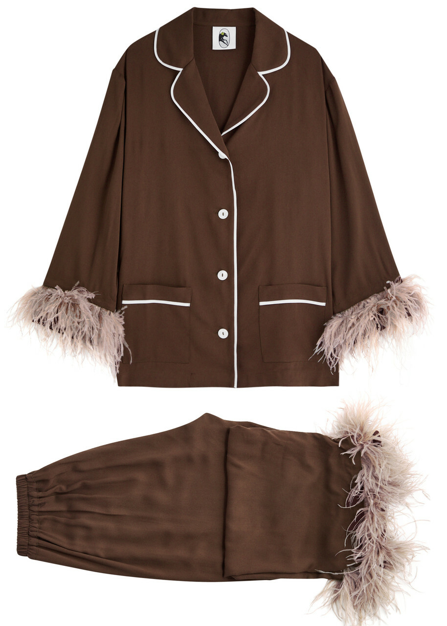 Sleeper Party Feather-trimmed Pyjama set Brown Sleeper