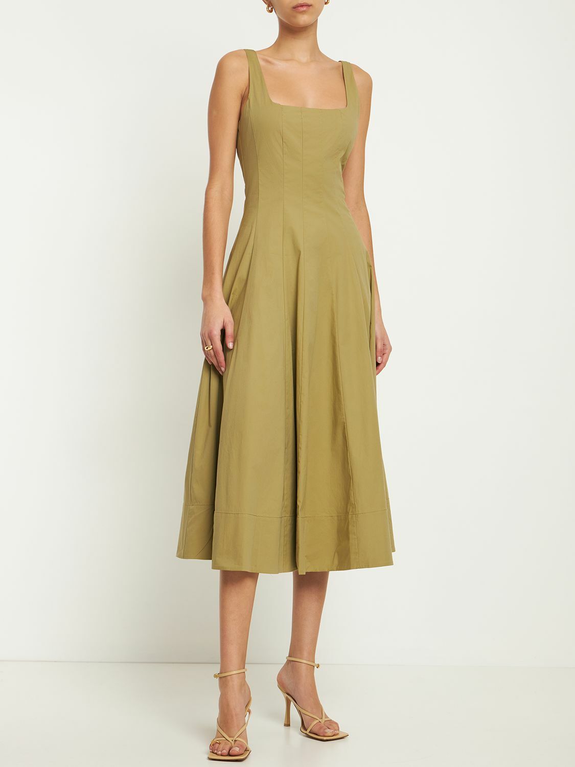 STAUD Wells Stretch Cotton Poplin Midi Dress Staud