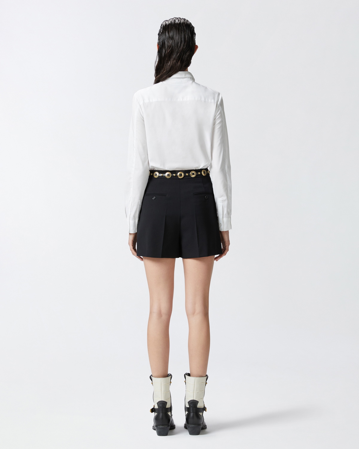 Pinko Tailored Wool Twill Shorts With Crease Detail Limo Black Pinko