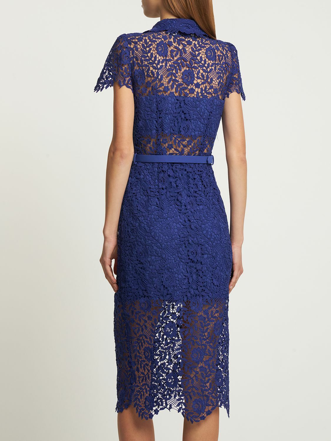 SELF-PORTRAIT - Cobalt Rose Lace Buttoned Midi Dress Self-Portrait