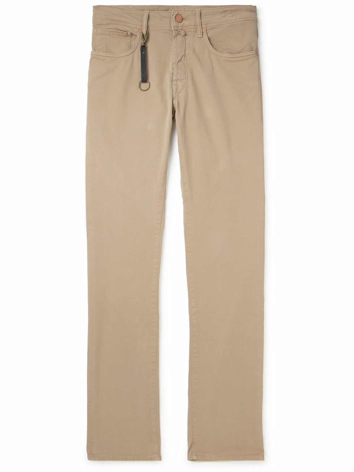 Incotex - Leather-Trimmed Straight-Leg Jeans - Neutrals Incotex