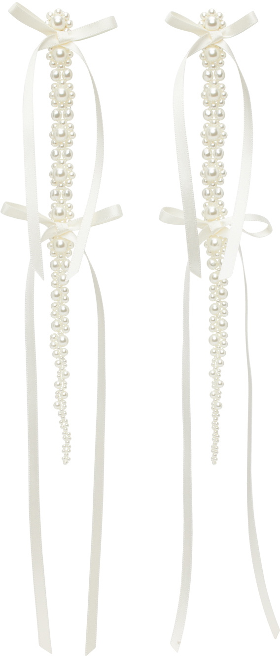 Simone Rocha White Bow Ribbon Double Drip Earrings Simone Rocha