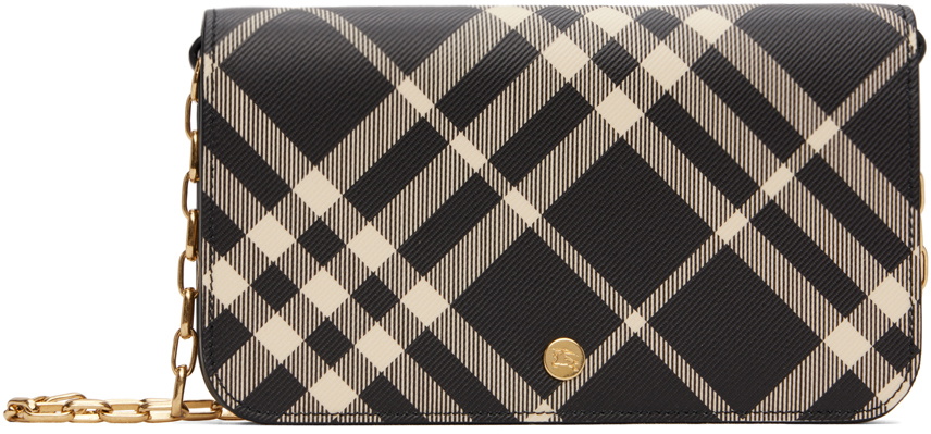 Burberry Black & Off-White Check Chain Strap Wallet Bag Burberry