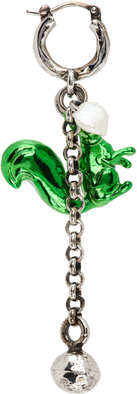 Acne Studios Silver & Green Squirrel Charm Single Earring Acne Studios
