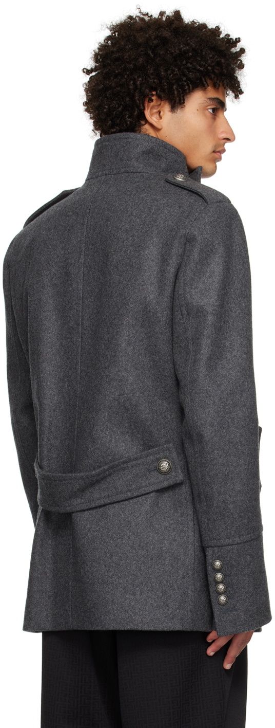Balmain Gray Officer Coat Balmain