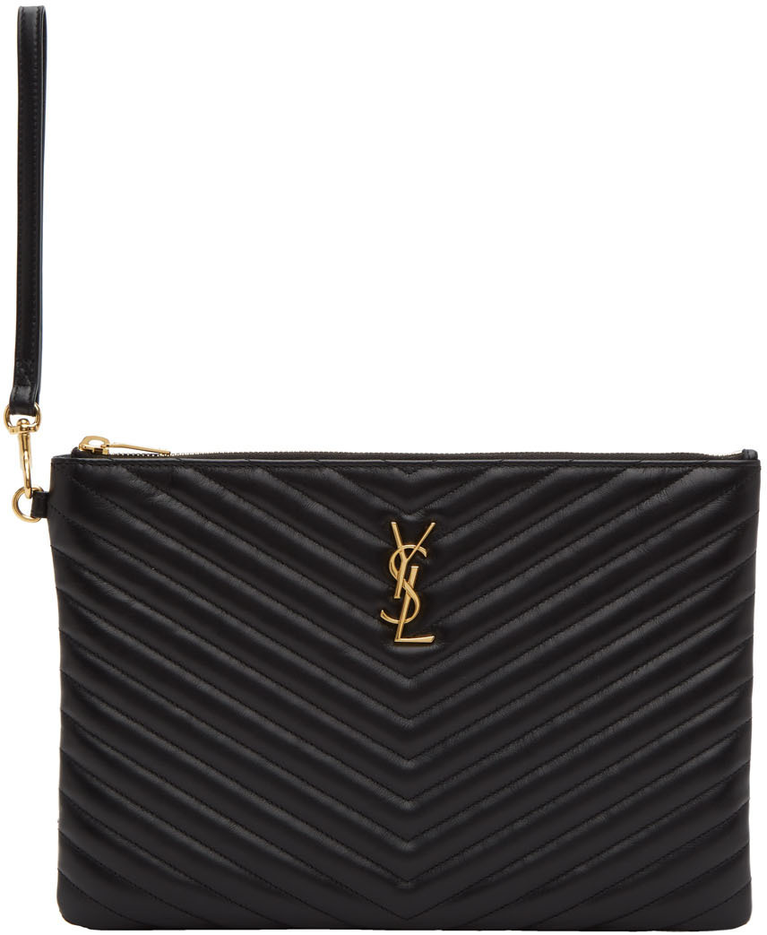 Saint Laurent Black Leather Quilted Monogram Pouch Saint Laurent