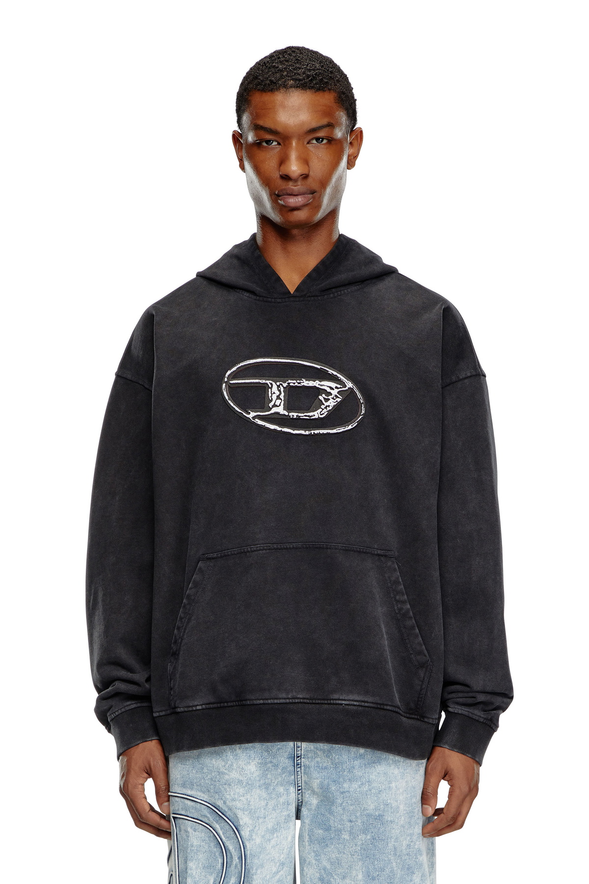 Diesel Hoodie with multi-layered logo print - Sweaters Mens in Black Diesel