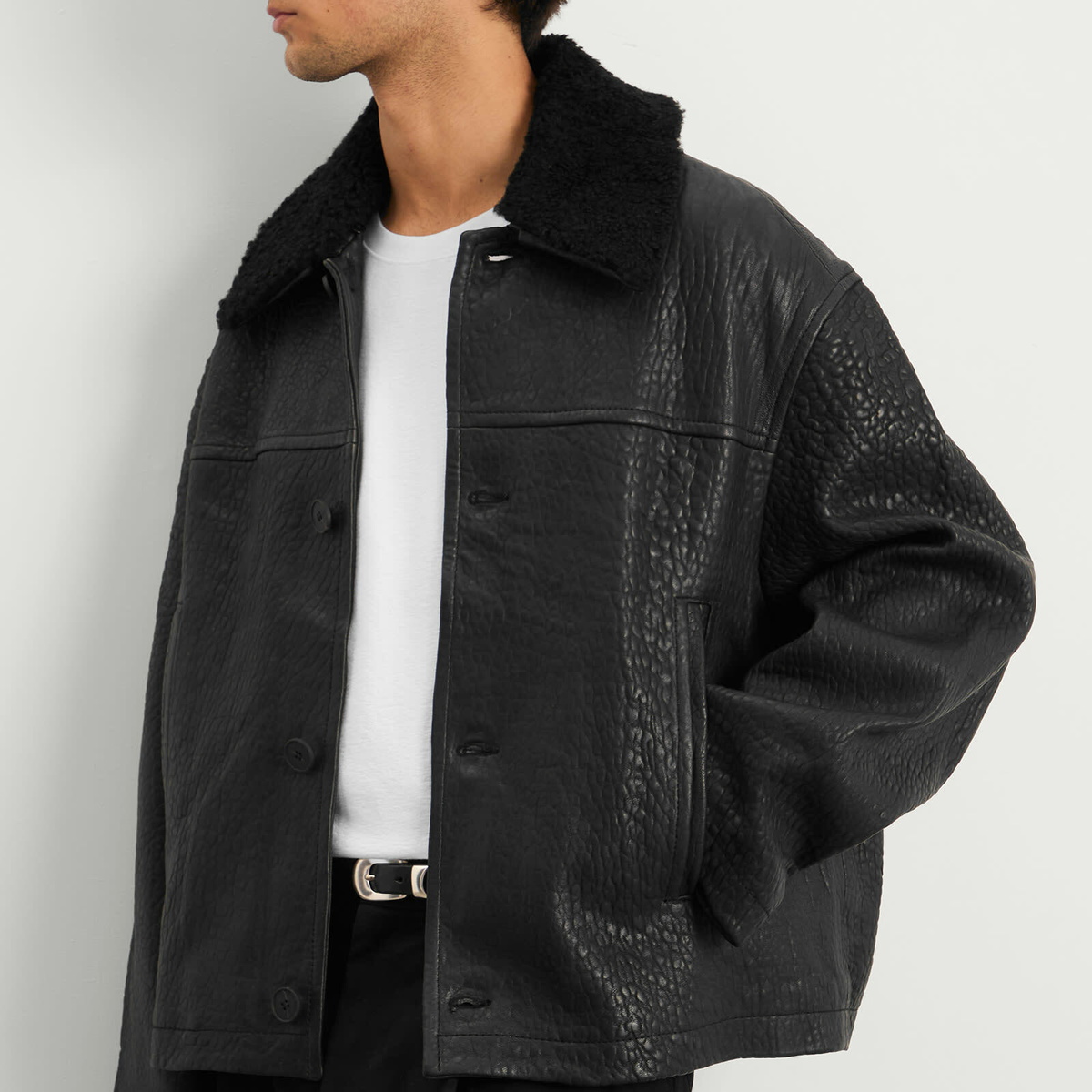 Studio Nicholson Men's Shearling Collar Jacket in Black Studio Nicholson