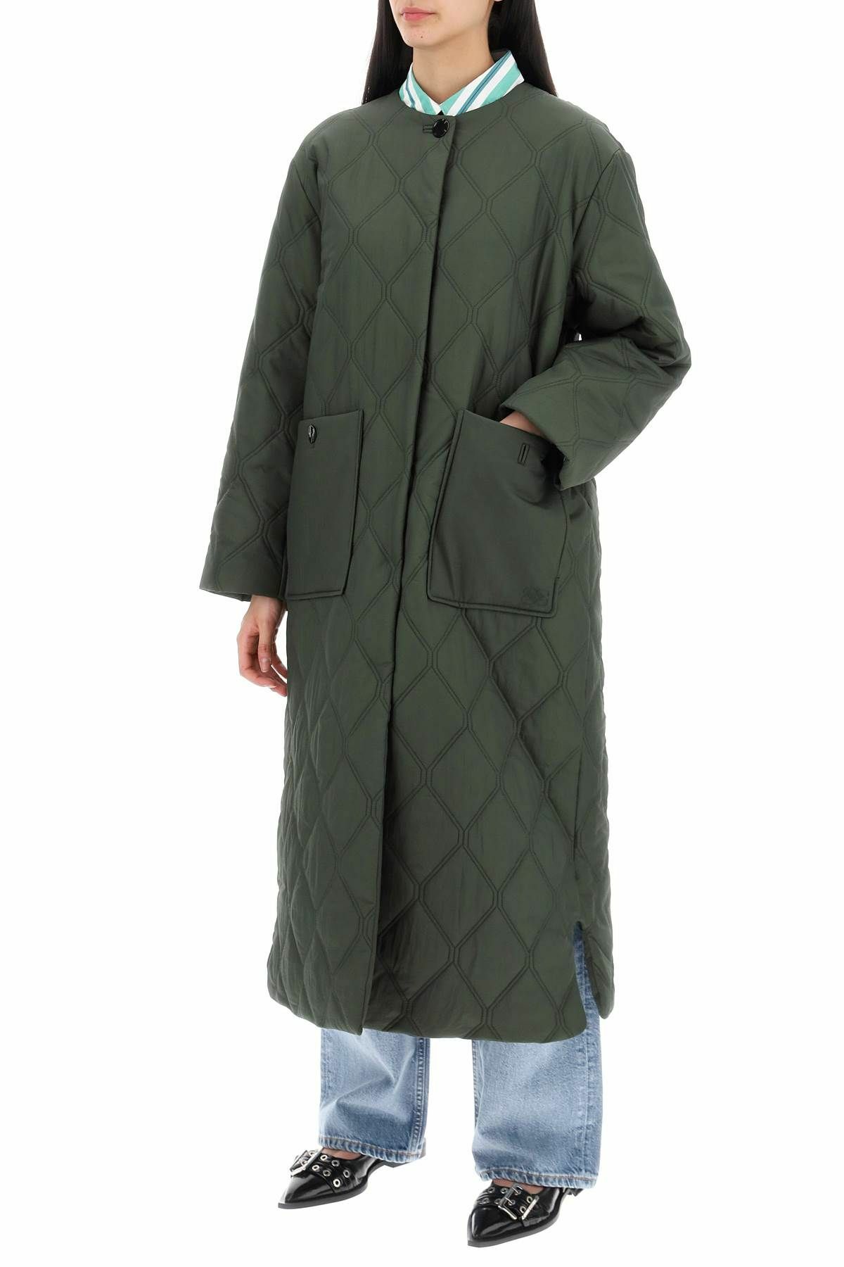 GANNI quilted midi coat Green GANNI