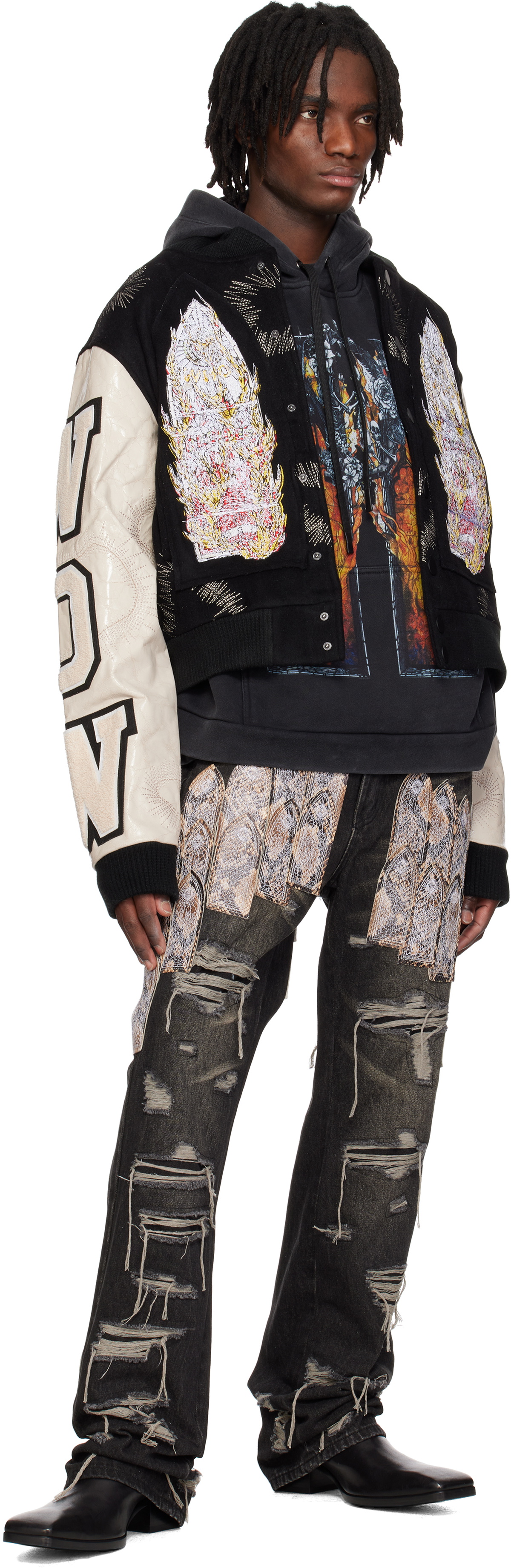 Who Decides War Black & Off-White Namesake Varsity Bomber Jacket WHO ...
