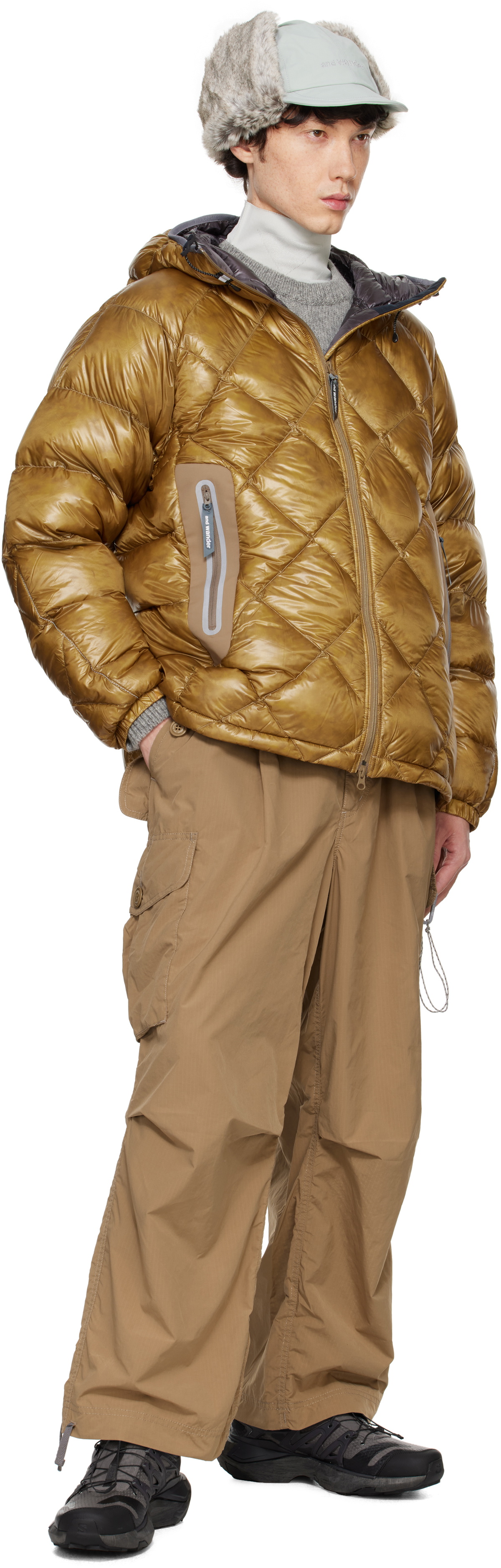 and wander Brown Diamond Stitch Down Jacket and Wander