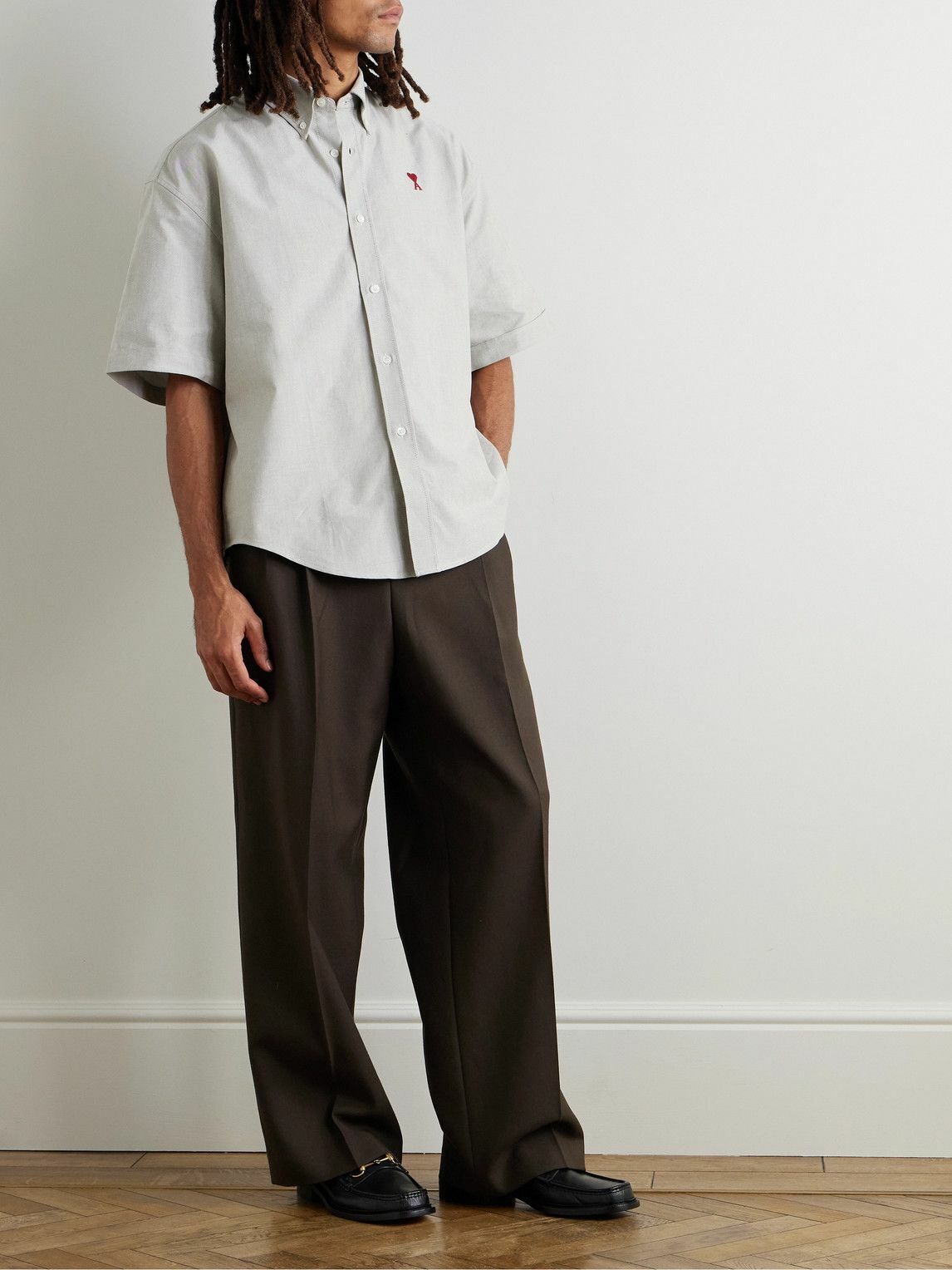 AMI PARIS - Button-Down Collar Logo-Embroidered Cotton Oxford Shirt ...