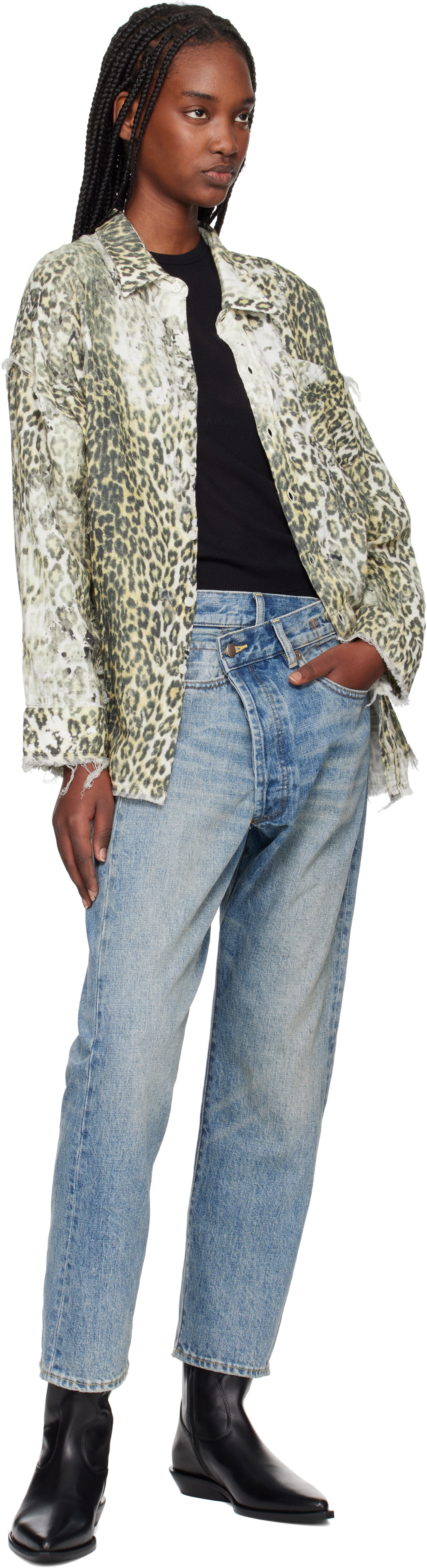 R13 Beige Shredded Seam Drop Neck Shirt R13