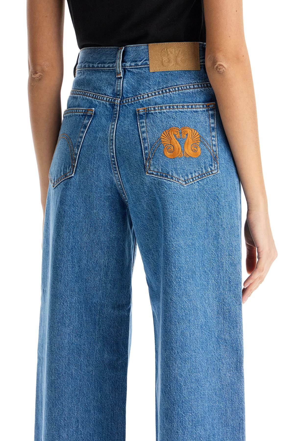 BLAZE MILANO blue cotton jeans with orange embroidery Blue Blaze Milano